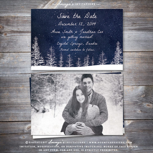 Dusty Blue Wedding Invitation Set, Winter Wonderland Wedding Invitation ...