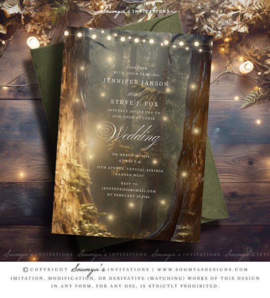 Elegant Rustic Wedding Invitations, Forest Wedding Invitation, Sage Green Wedding Invitation ...